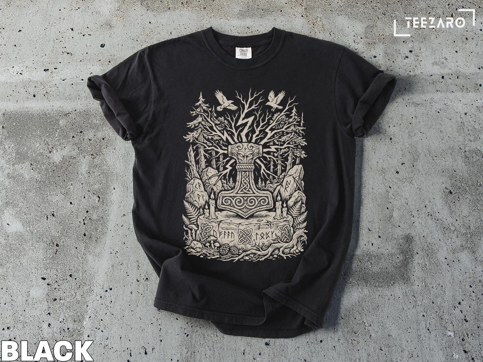 Viking Thor Hammer T-shirt, Mjolnir Norse Mythology Tee, Pagan Forest ...