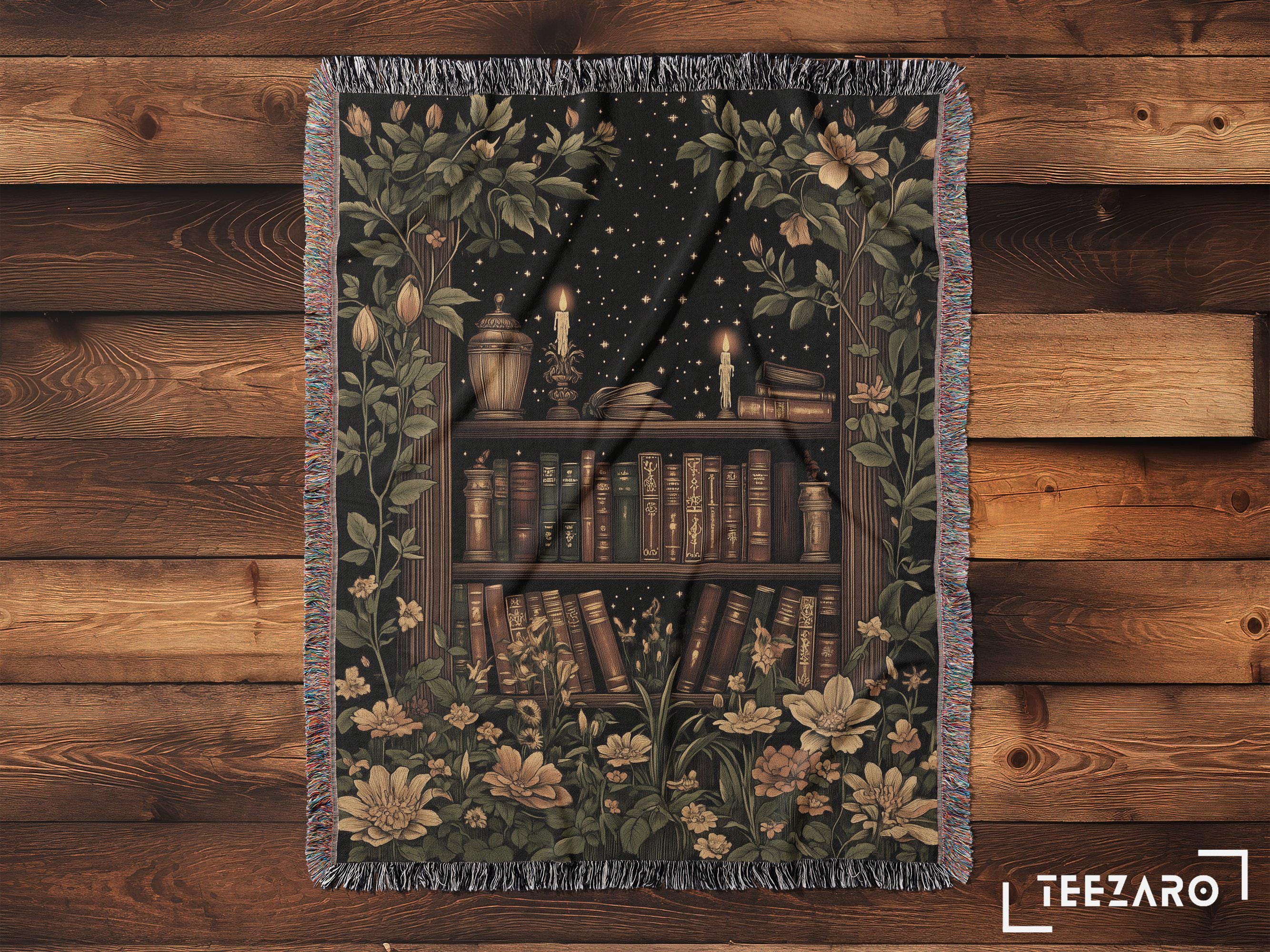 Bohemian Bookshelf Tapestry Throw, Magical Night Garden Blanket - Etsy