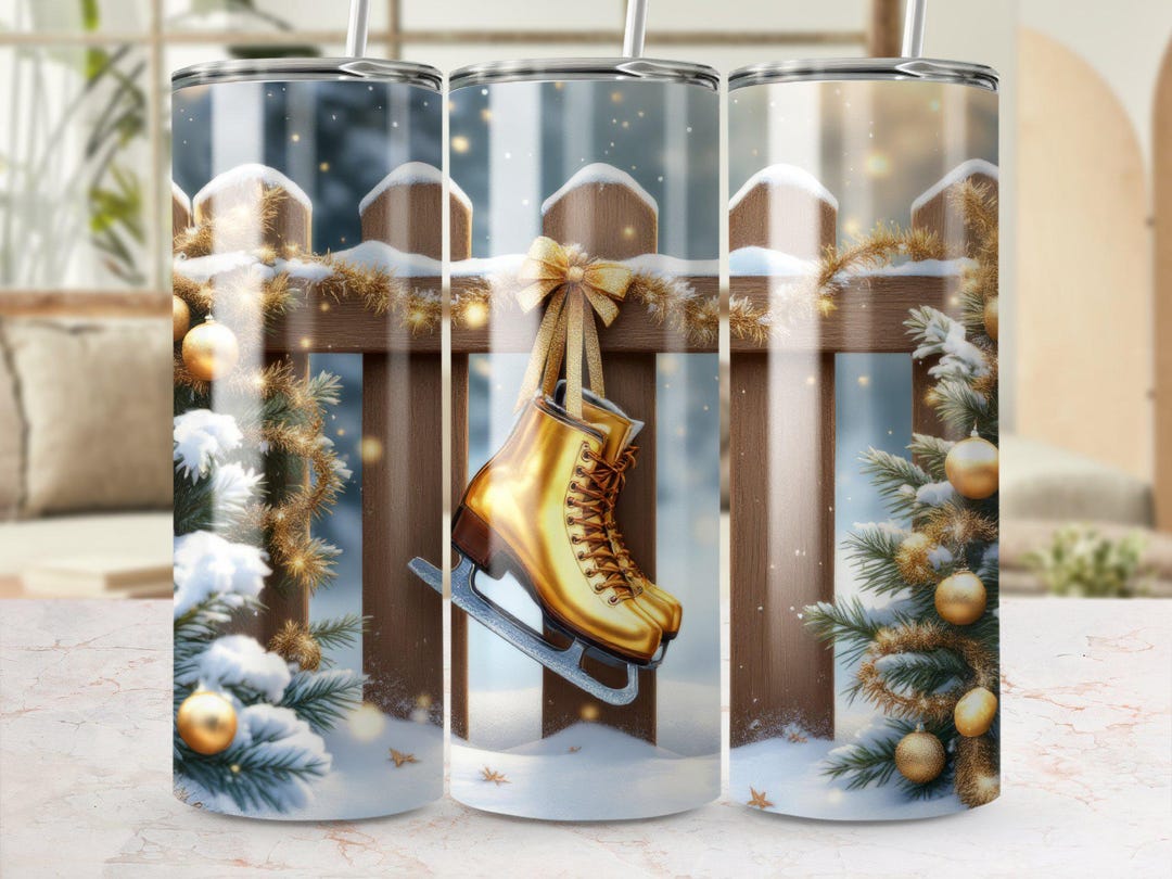 Gold Ice Skates Tumbler Wrap, Christmas Snow Scene (digital PNG) - Etsy