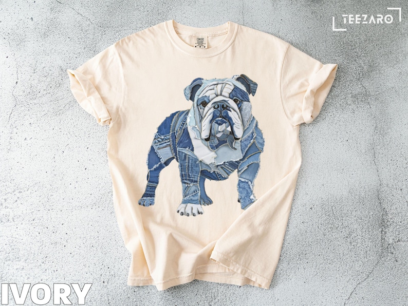 Denim Patchwork Print Bulldog T-shirt: Unique Dog Lover Gift - Etsy