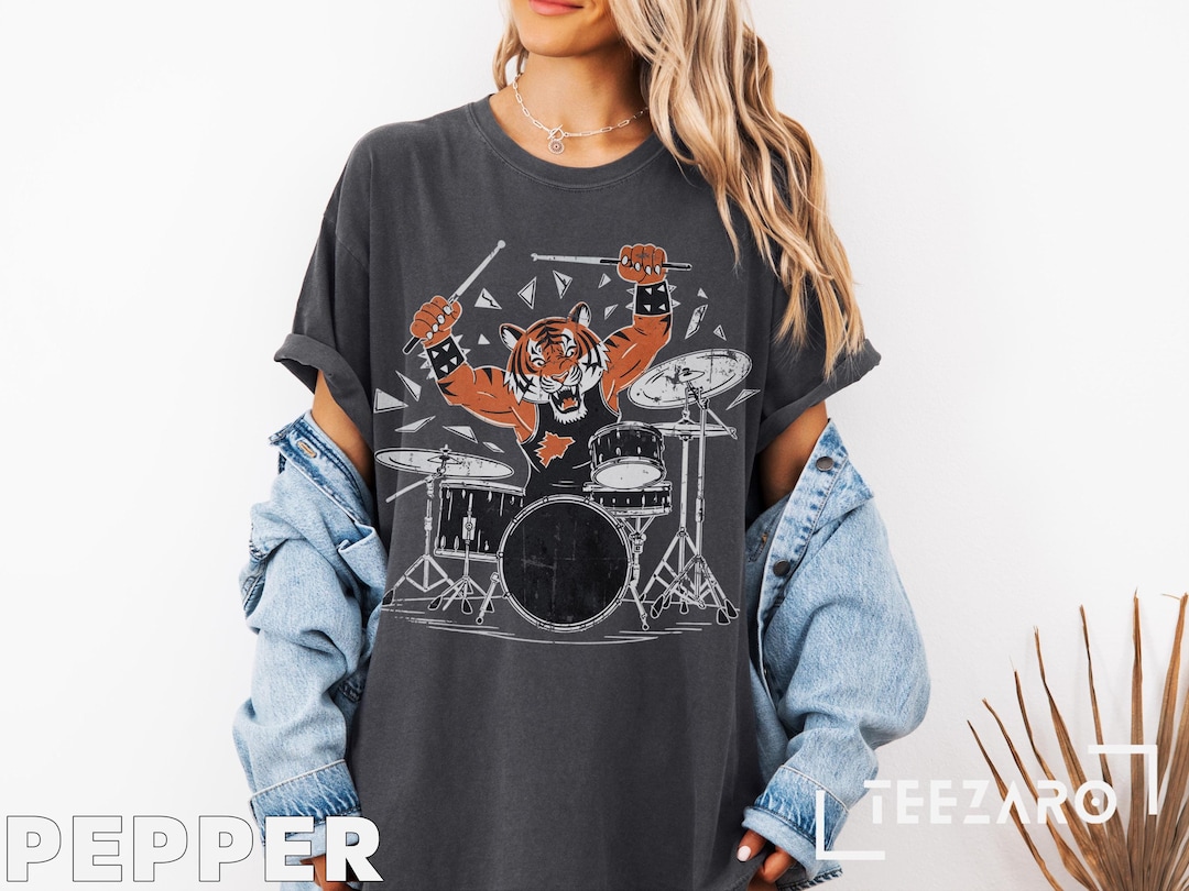 Rockstar Tiger Drummer T-shirt, Funny Animal Drum Graphic Tee, Fierce ...