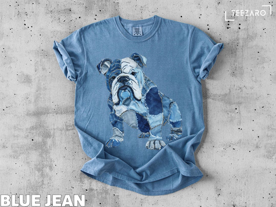 Denim Patchwork Print Bulldog T-shirt: Unique Dog Lover Gift - Etsy