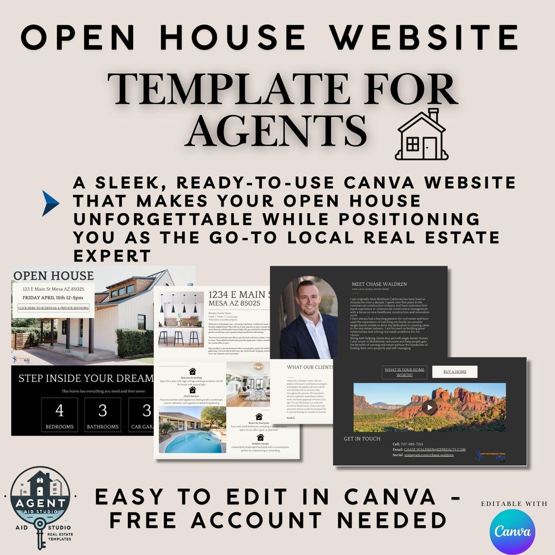 Editable Open House Website Template | Canva Real Estate Website | Realtor Marketing Tool ...