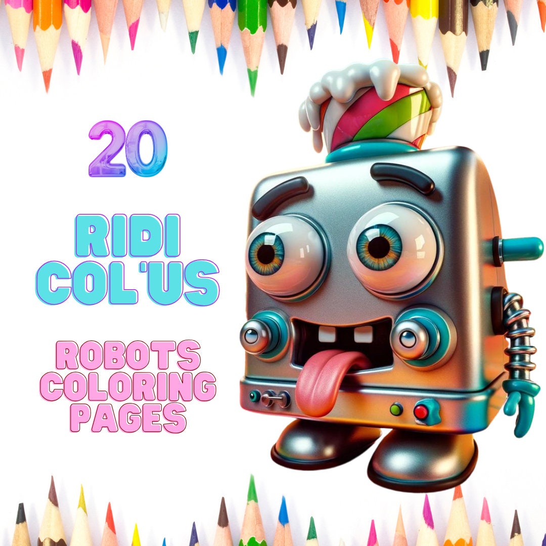 Funny Robot Coloring Pages for Kids & Adults Whimsical Sci-fi Robots ...
