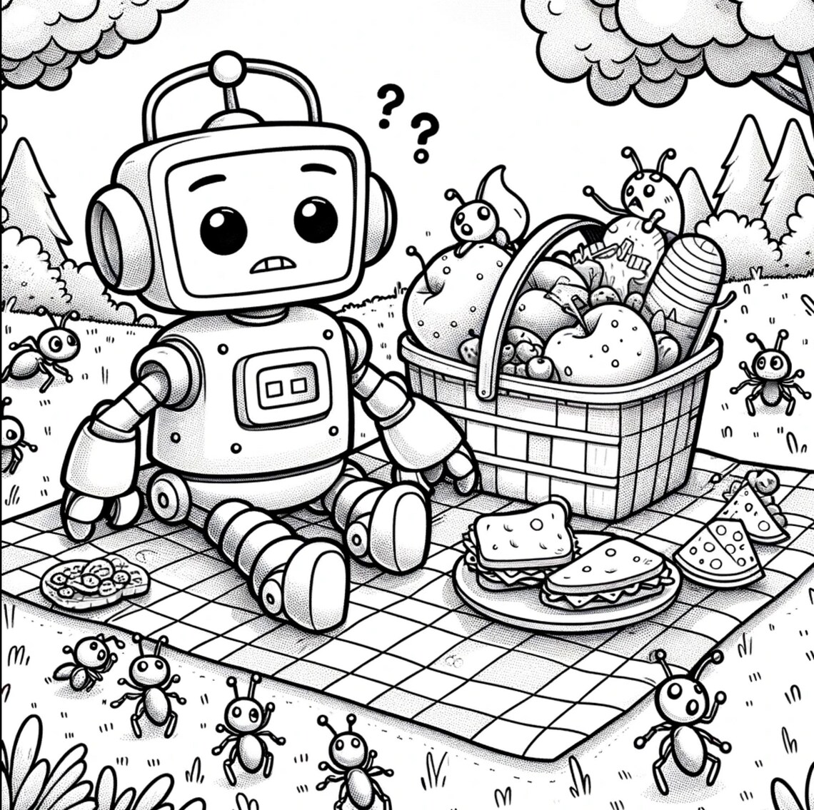Funny Robot Coloring Pages for Kids & Adults Whimsical Sci-fi Robots ...