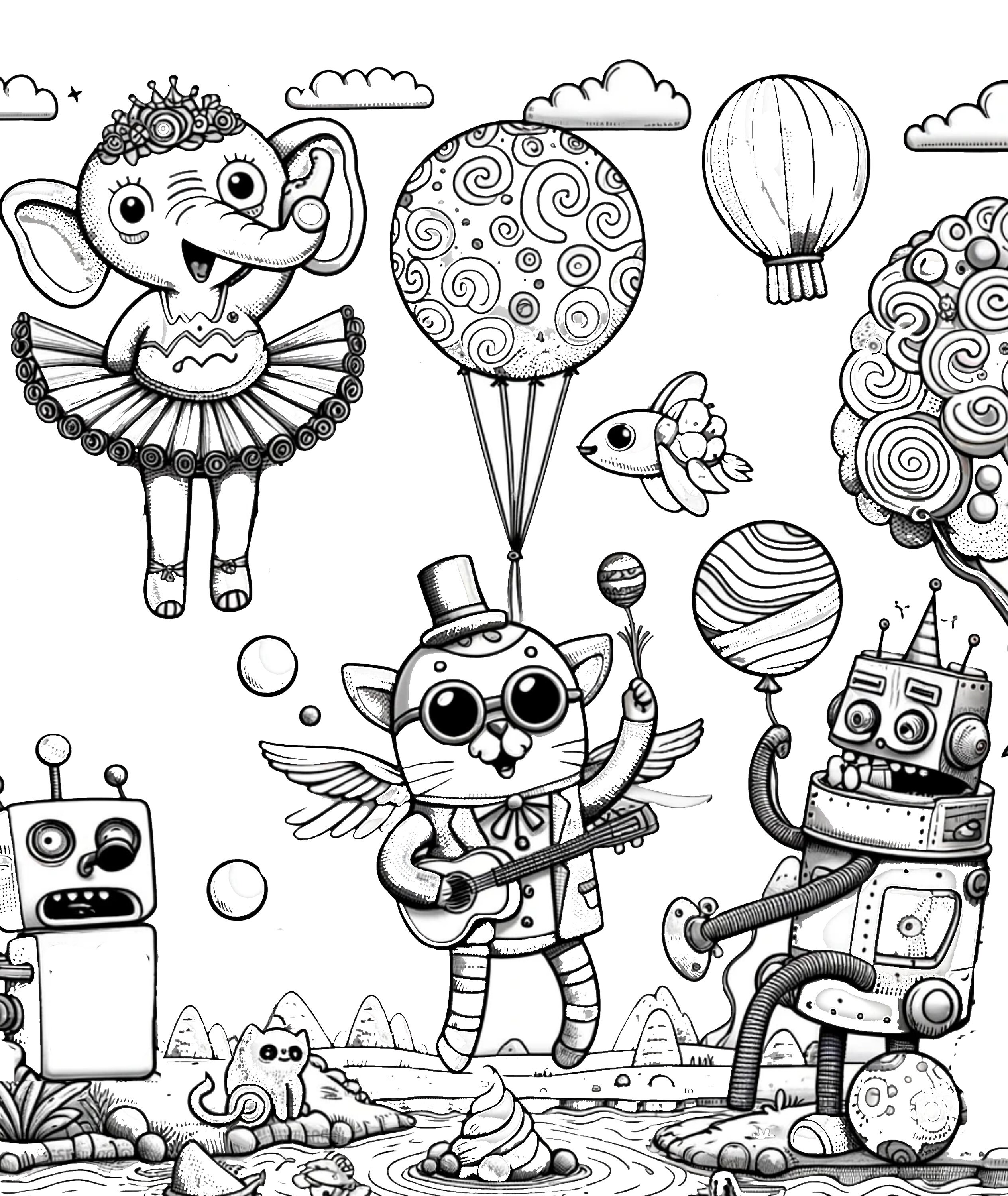 Funny Robot Coloring Pages for Kids & Adults Whimsical Sci-fi Robots ...