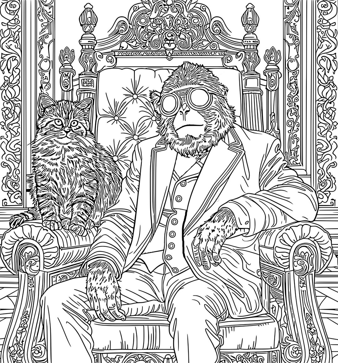 Coloring Book for Adults, 23 Printable Animal Coloring Pages, Ape ...