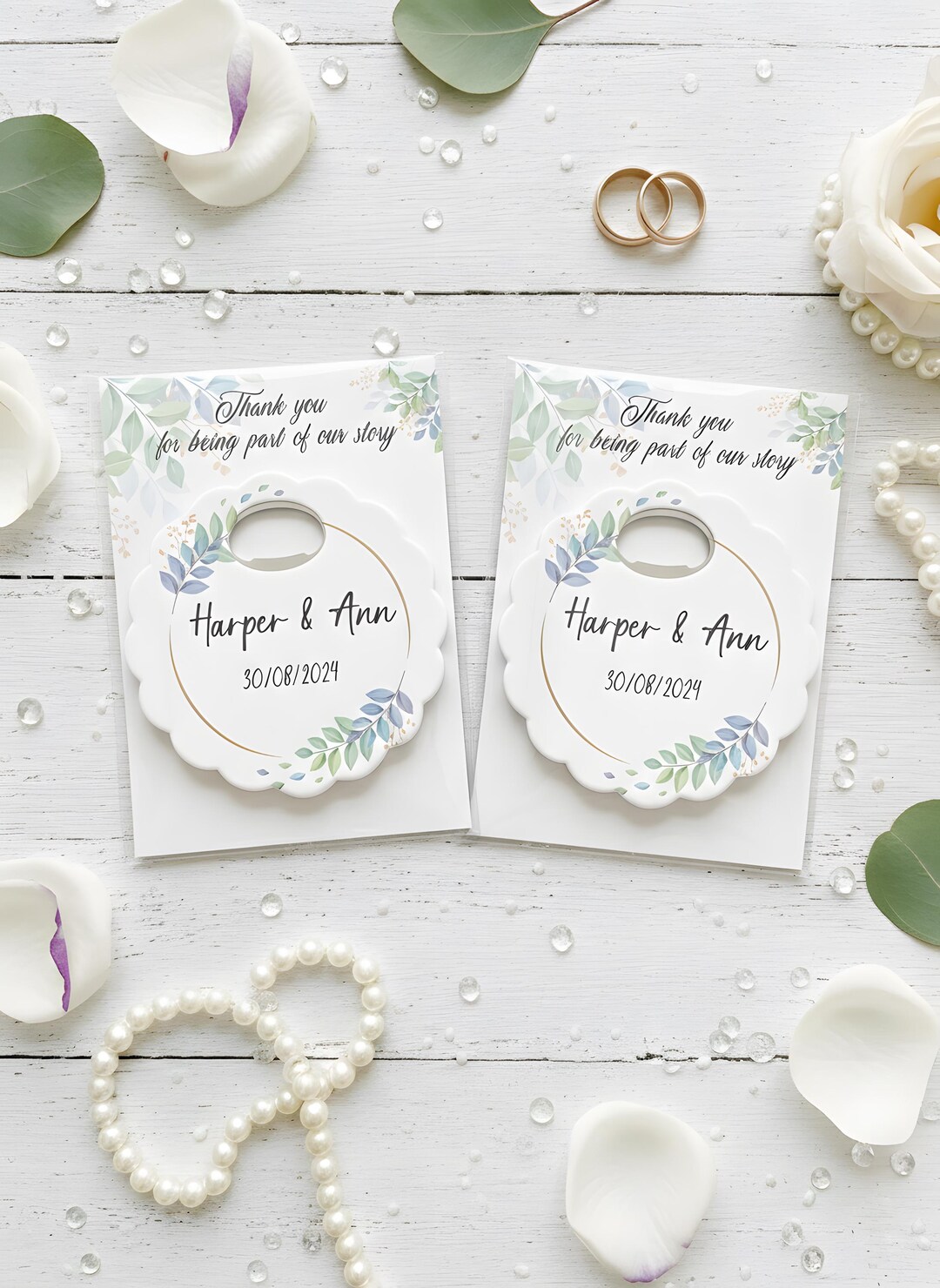 Floral Wedding Favor Magnet: Custom Scalloped Bottle Opener - Etsy