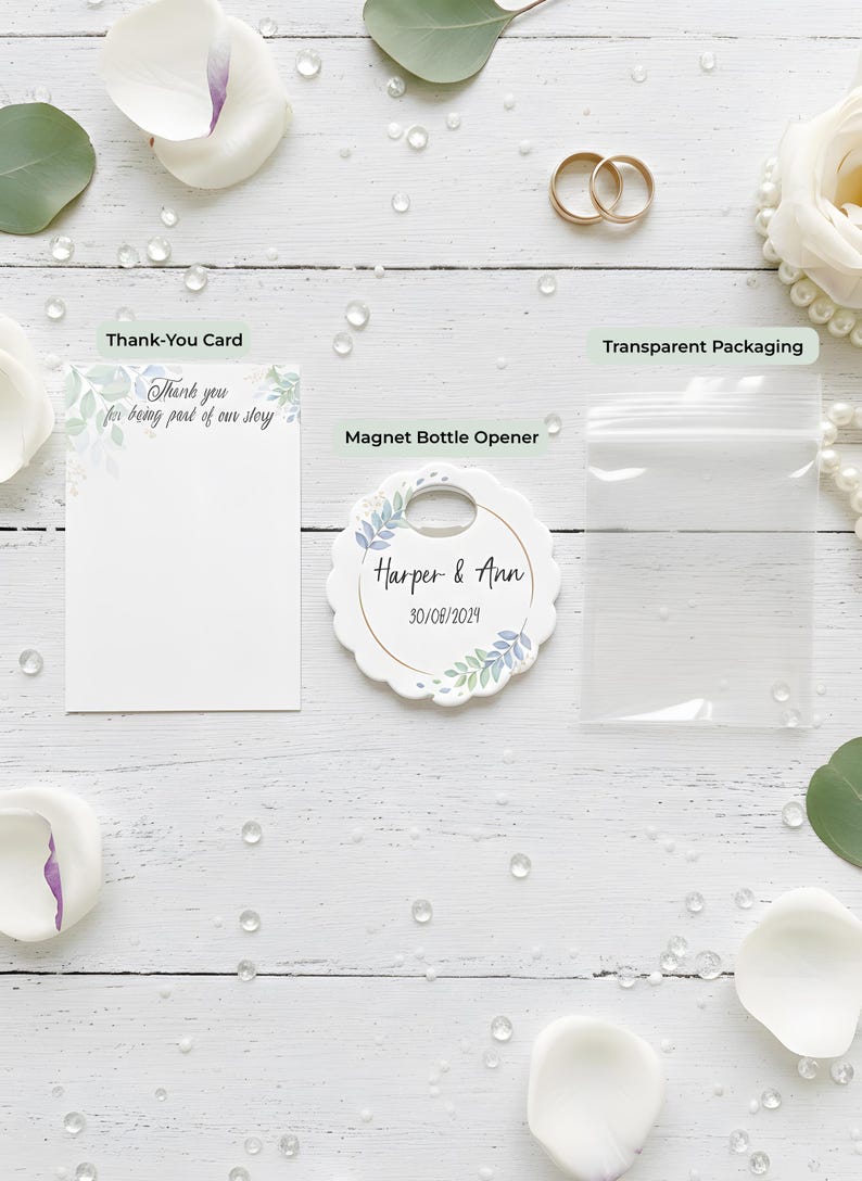 Floral Wedding Favor Magnet: Custom Scalloped Bottle Opener - Etsy