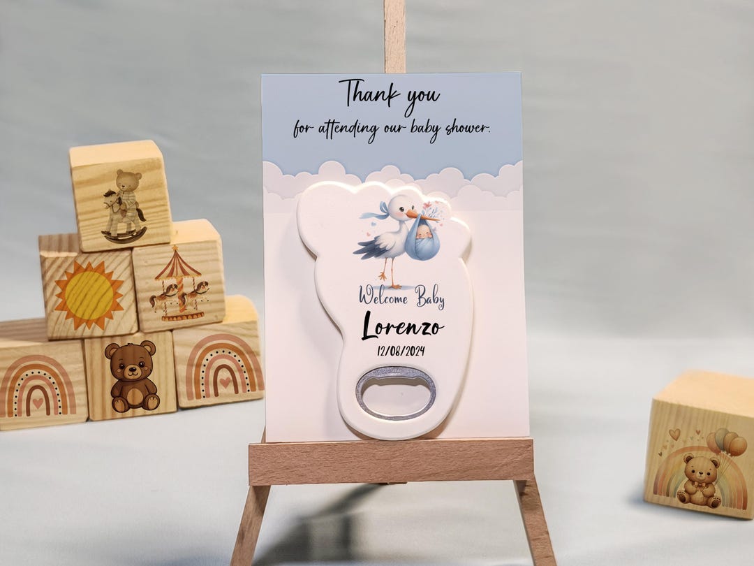 Personalized Baby Boy Footprint Bottle Opener Magnet: Stork Design ...