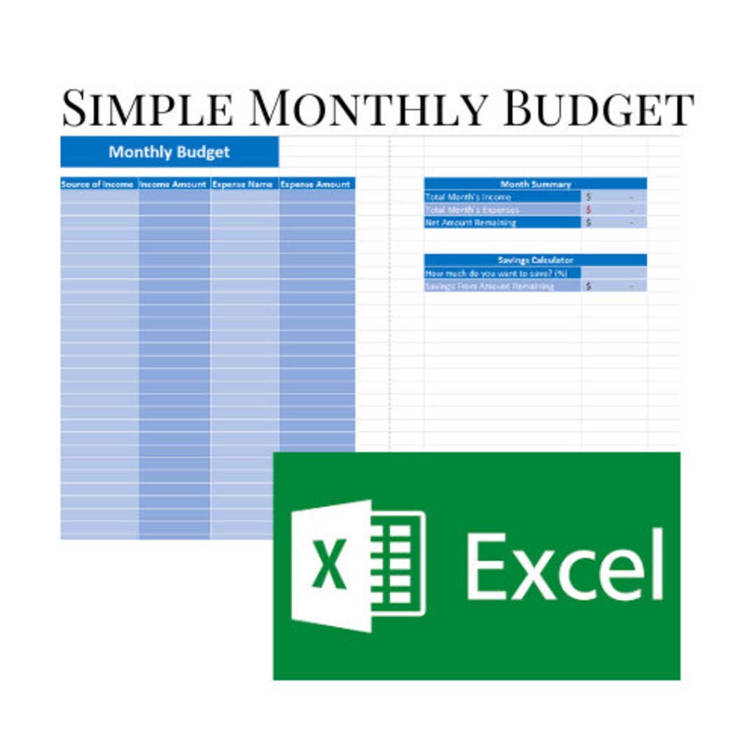 EXCEL Simple Monthly Budget Planner (blue) - Etsy