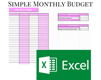 EXCEL Simple Monthly Budget Planner (black) - Etsy