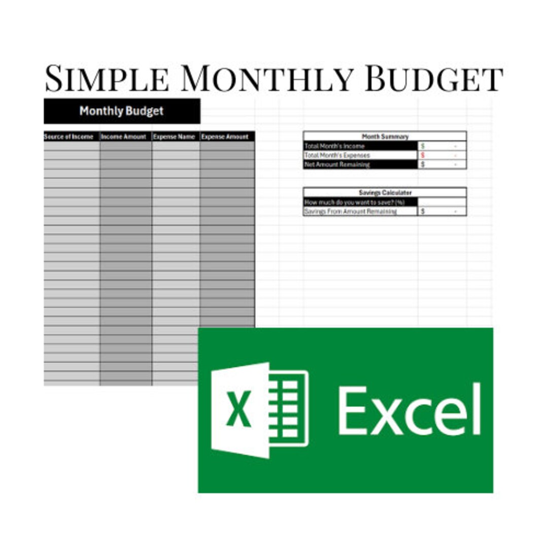 EXCEL Simple Monthly Budget Planner (black) - Etsy