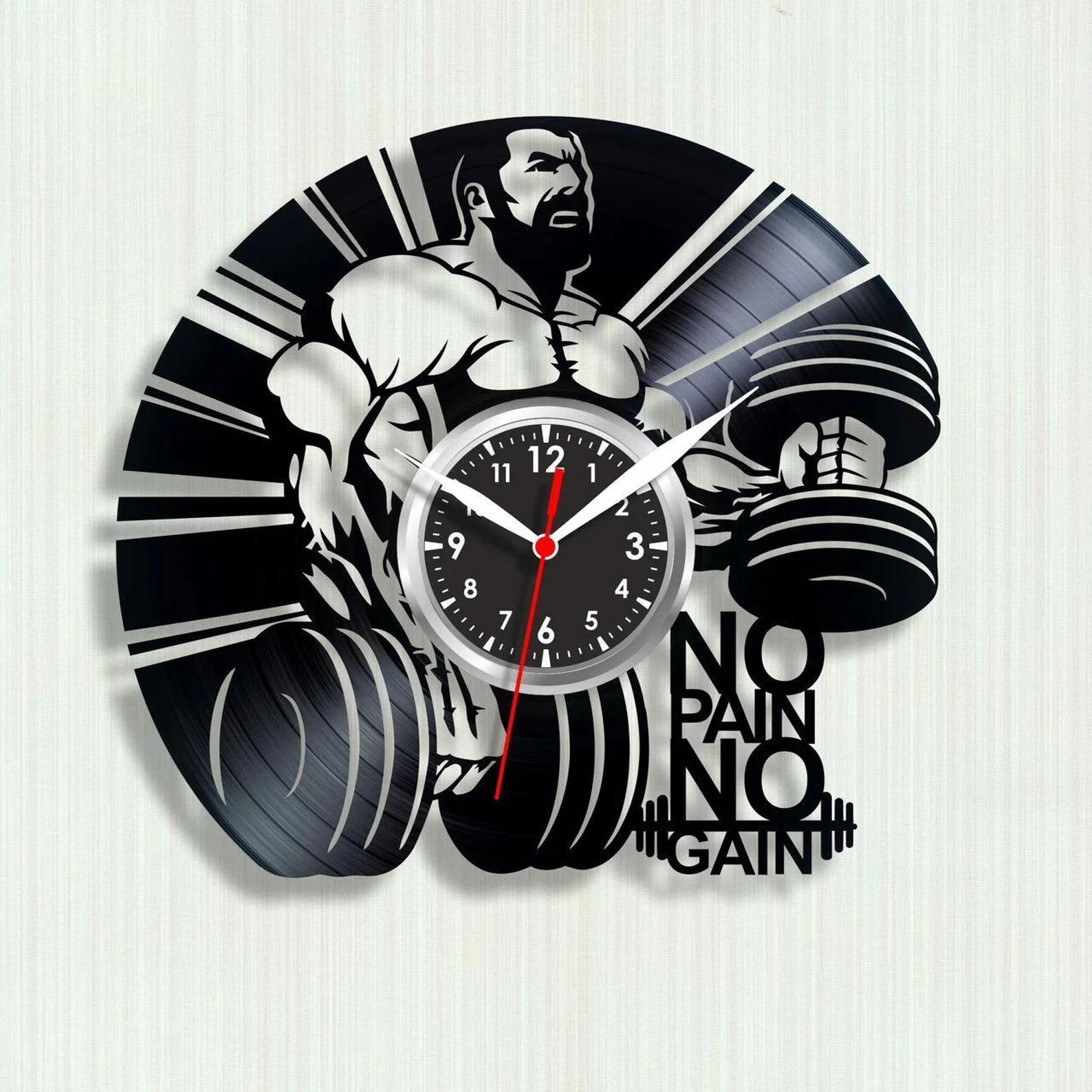 Gym Vinyl Wall Clock Record Wall Clock Wall Hanging Decor Fitness Wall ...