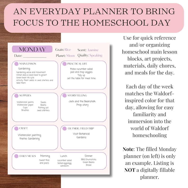 Waldorf Homeschool Daily Rhythm Write-in Planner, 7-days Color Days of ...