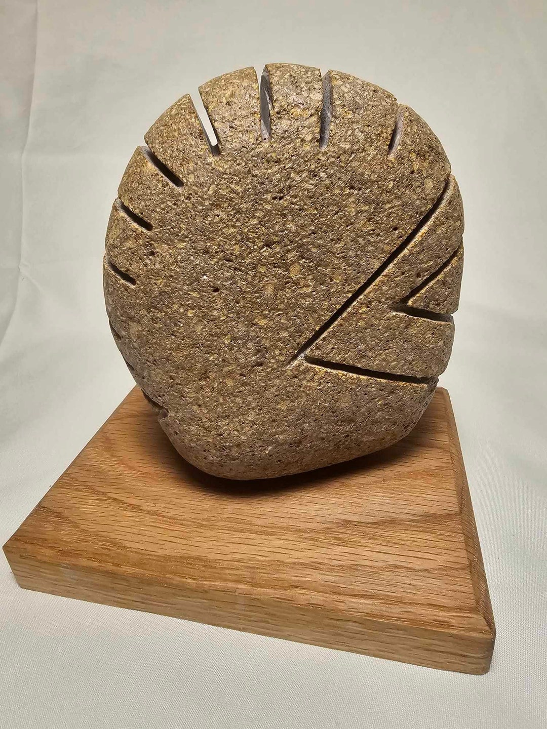 Ancient Indian Stone Design , Oak Wood Base, Rare Shape Colorado River ...