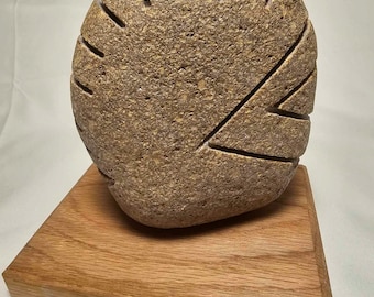 Ancient Indian Stone Design , Oak Wood Base, Rare Shape Colorado River ...
