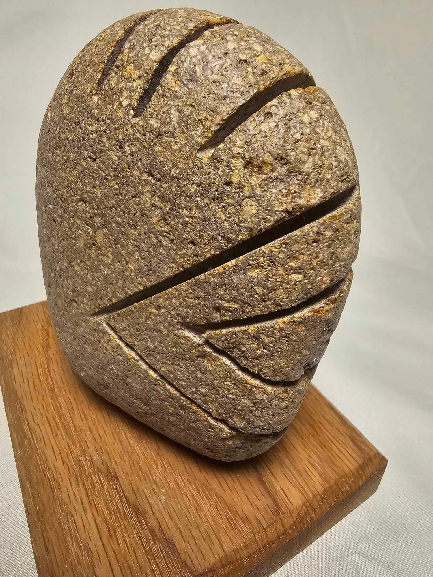Ancient Indian Stone Design , Oak Wood Base, Rare Shape Colorado River ...