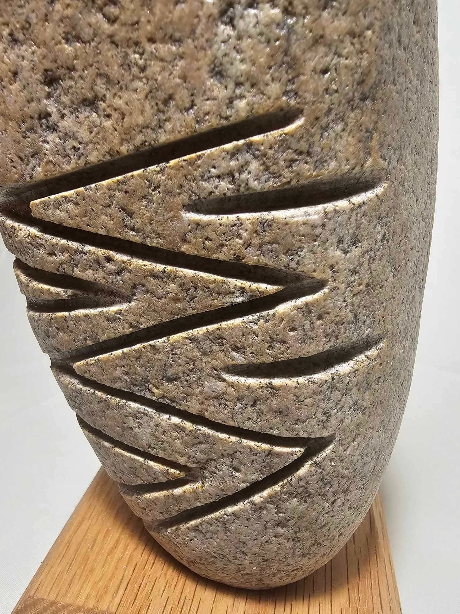 Ancient Indian Stone Design , Oak Wood Base, Rare Shape Colorado River ...