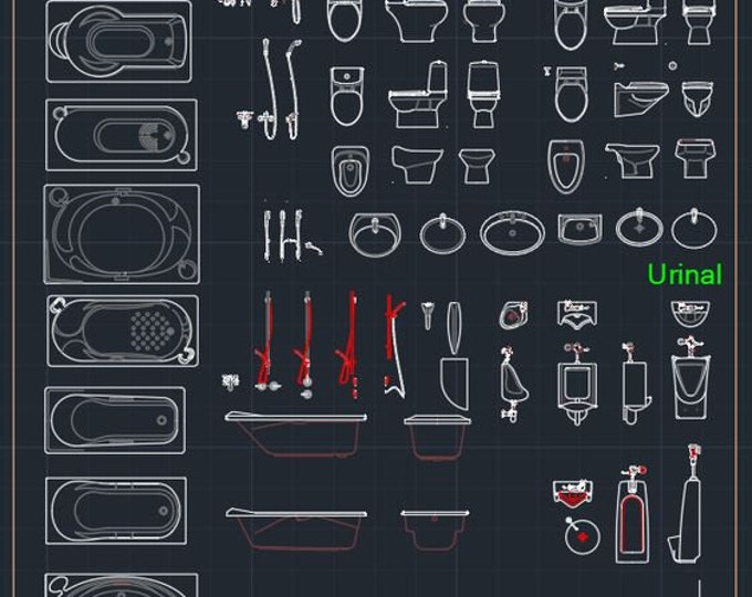 This Set of CAD Blocks Consists of Toilet Plumbing Autocad, Bad, Bath ...
