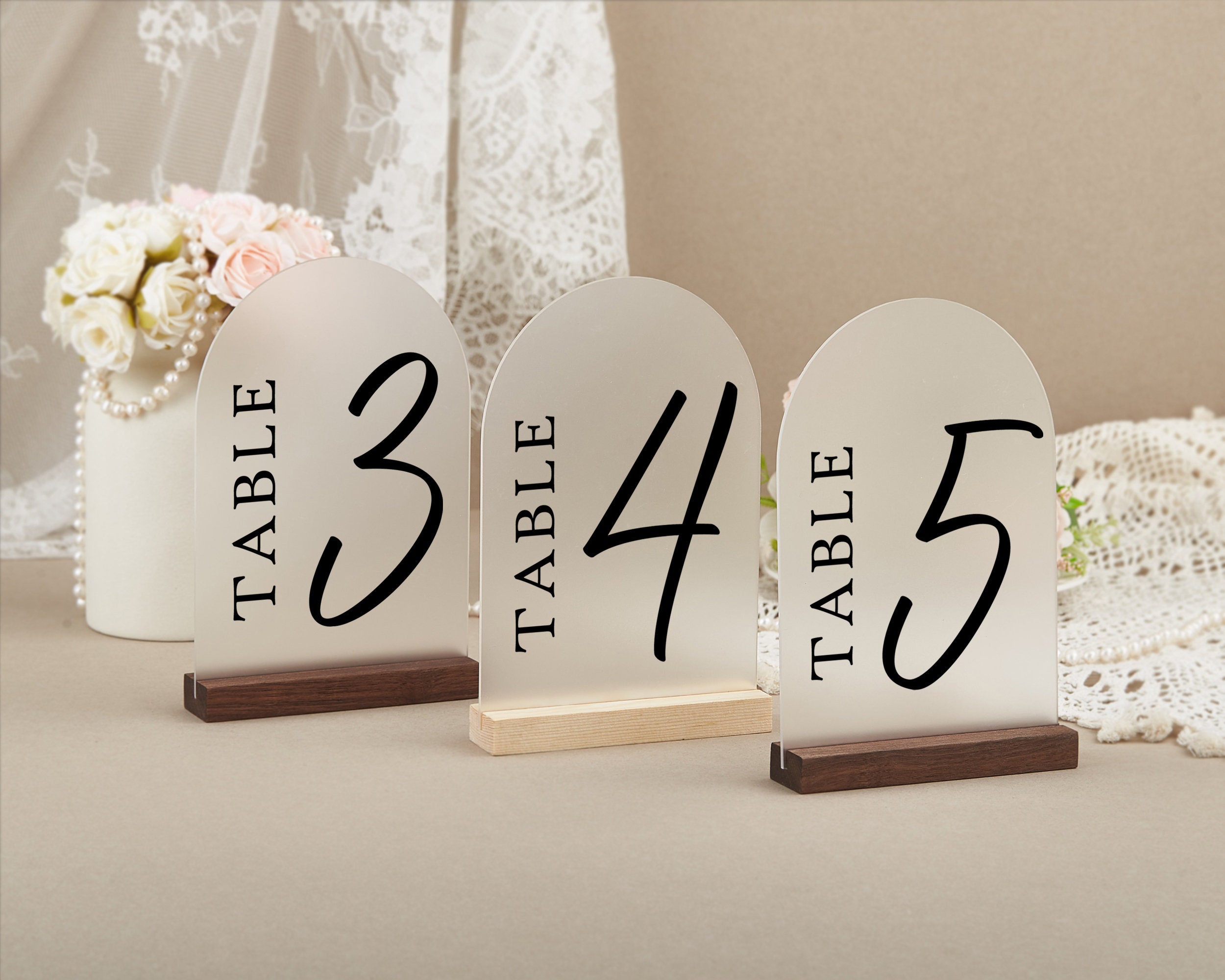 Wedding Table Numbers With Walnut Stand, Table Numbers Wedding, Frosted ...
