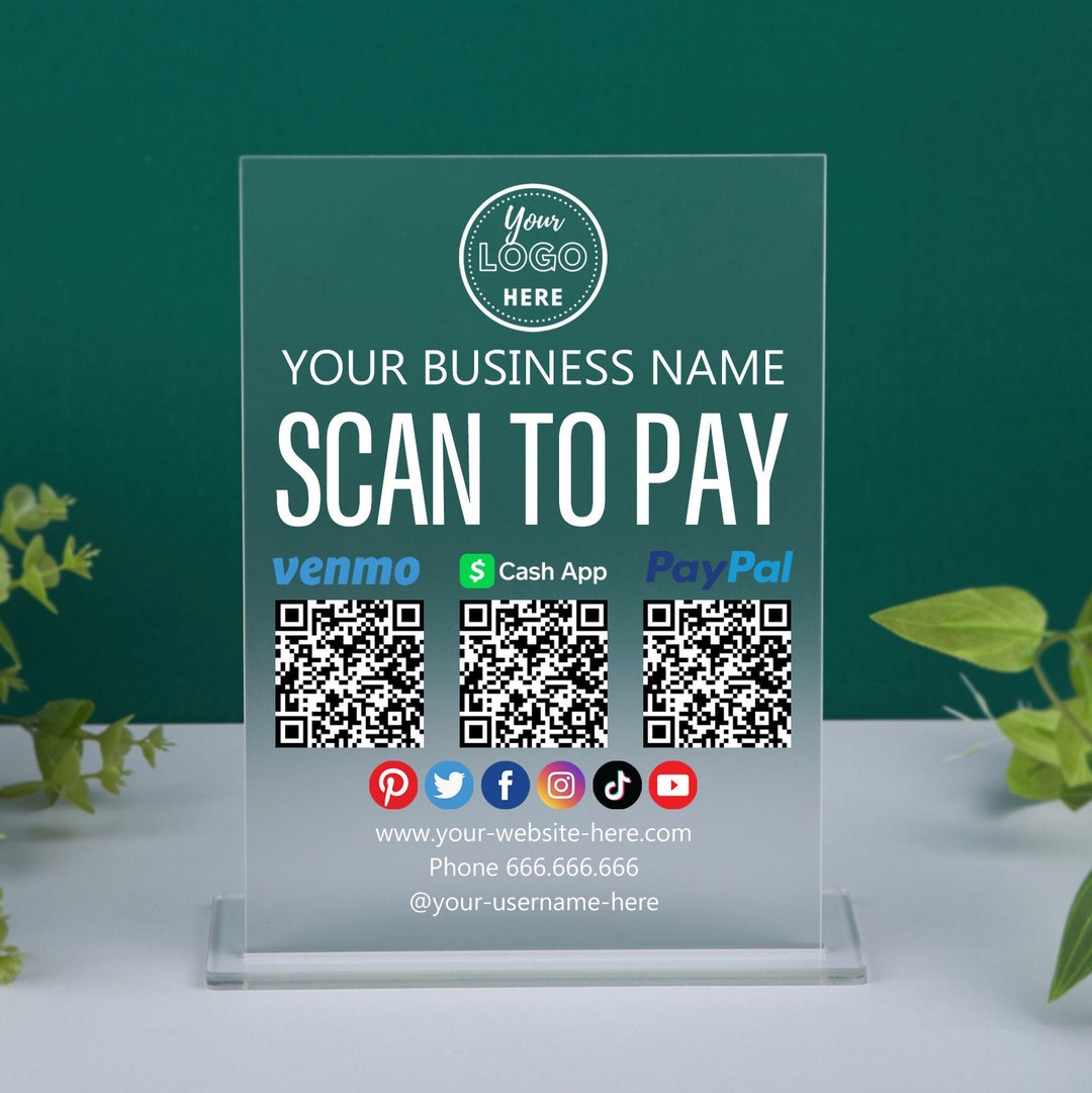 Scan to Pay QR Code Sign, QR Code Sign for Small Business, Social Media ...
