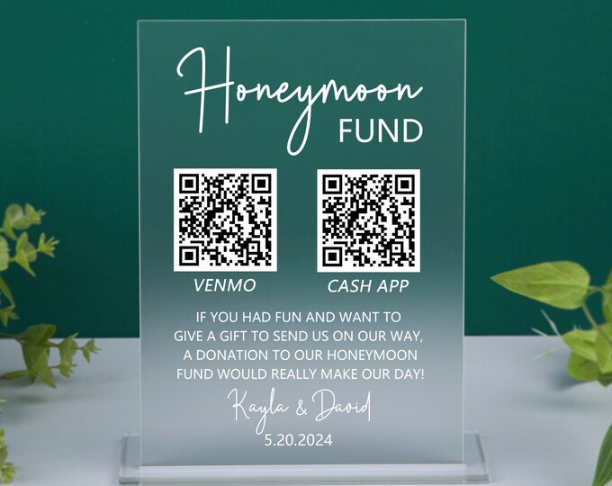 Honeymoon Fund QR Code Sign, Wedding Honeymoon Fund Sign, Venmo or Cash ...