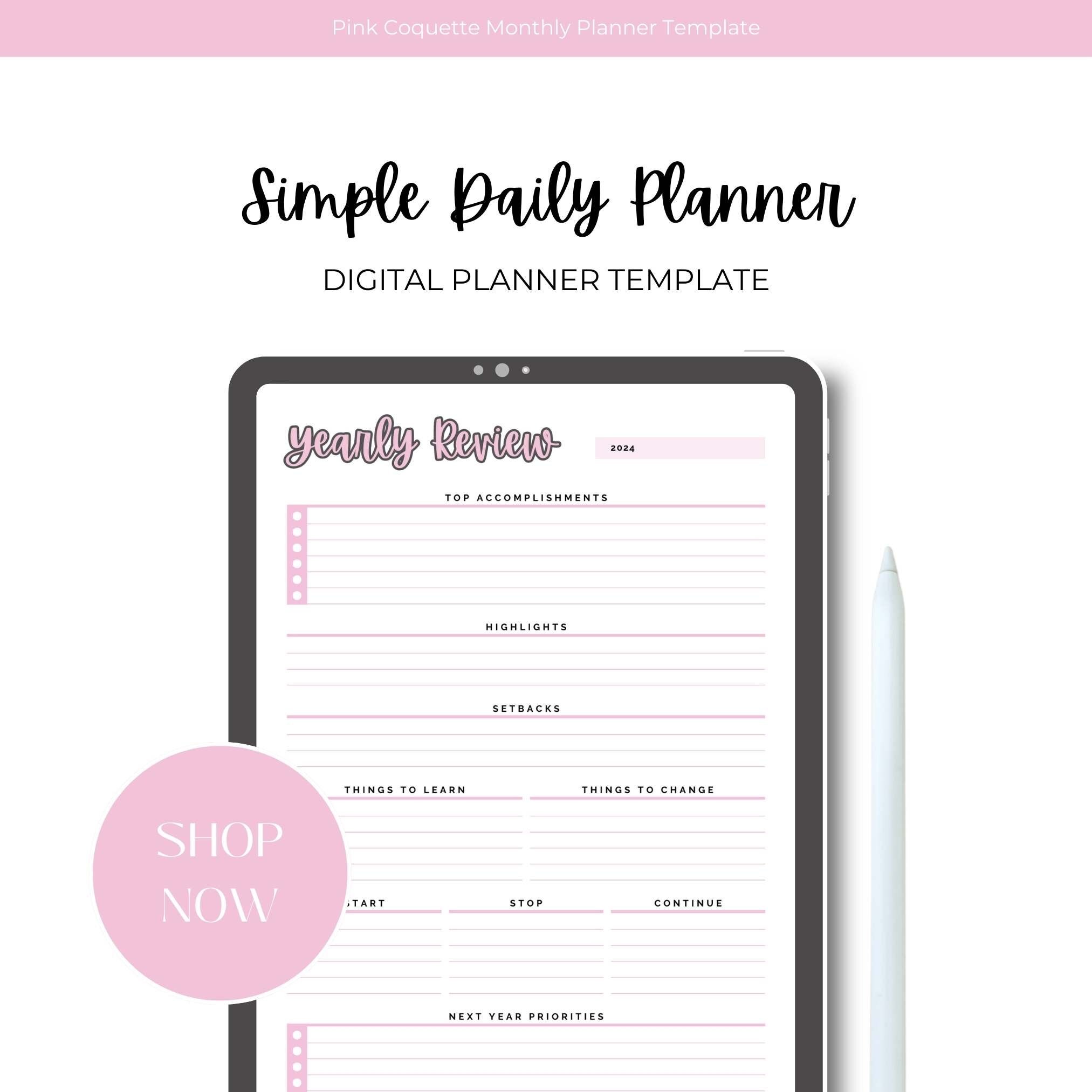 2024 Coquette Pink Monthly Planner Digital Planner Cute Monthly Planner ...