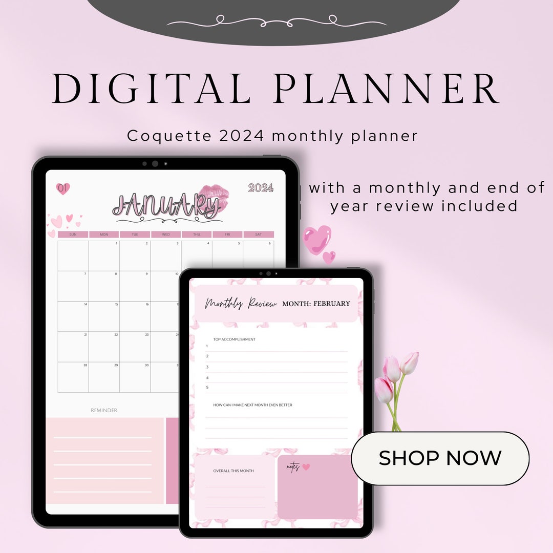 2024 Coquette Pink Monthly Planner Digital Planner Cute Monthly Planner ...