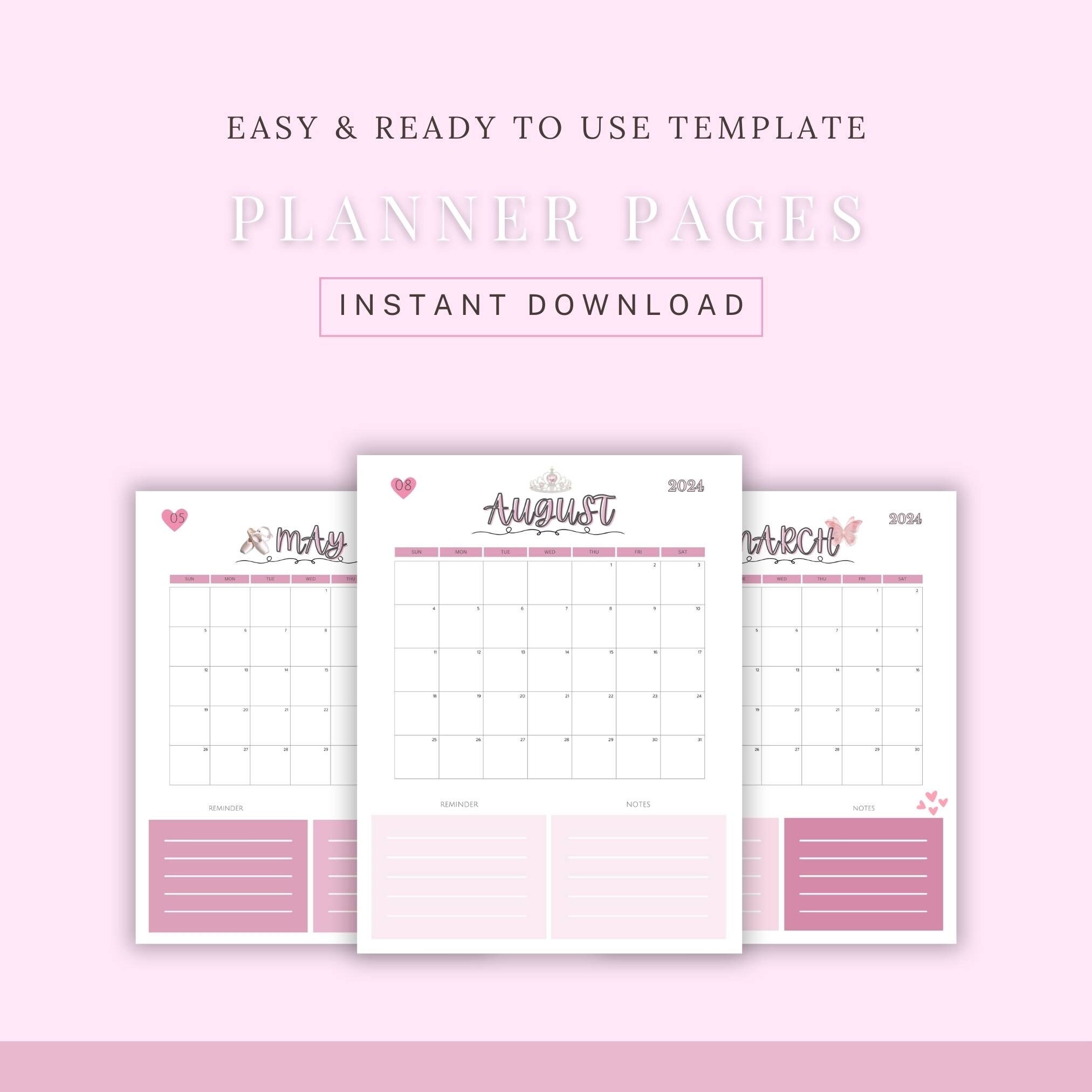 2024 Coquette Pink Monthly Planner Digital Planner Cute Monthly Planner ...