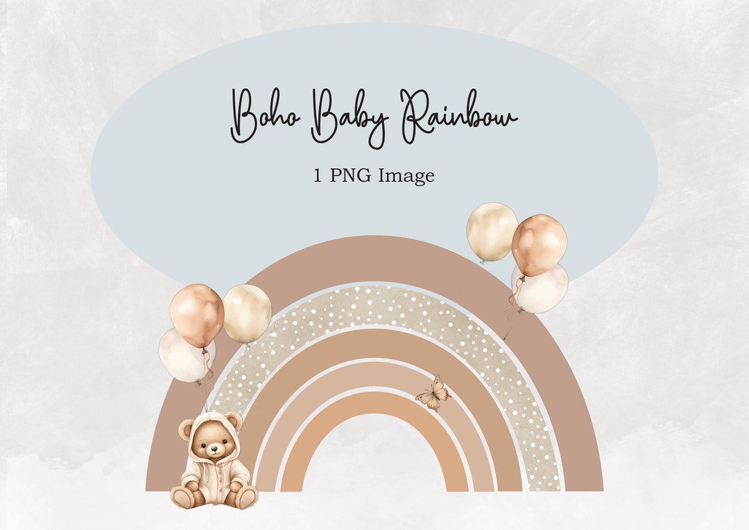 Rainbow PNG, Baby PNG, Transparent Background PNG, Boho Png, Teddy Bear ...