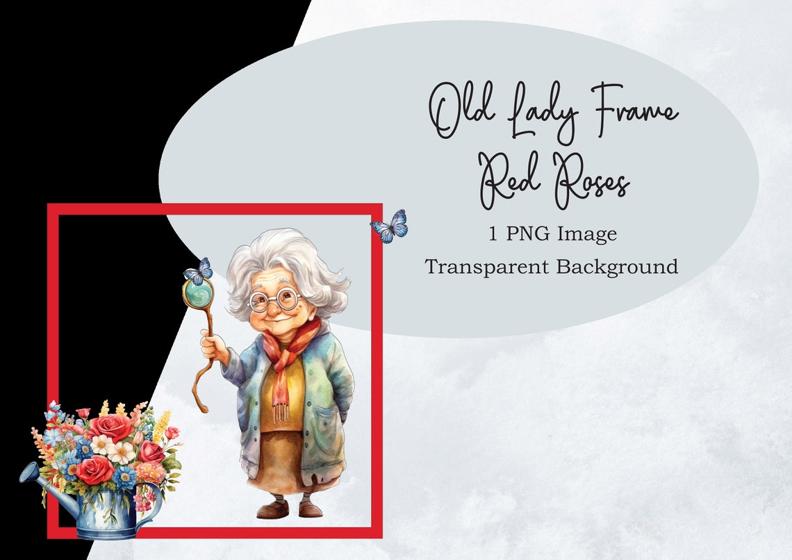 Old Lady Frame Red Roses PNG, Transparent Background PNG, Roses PNG ...