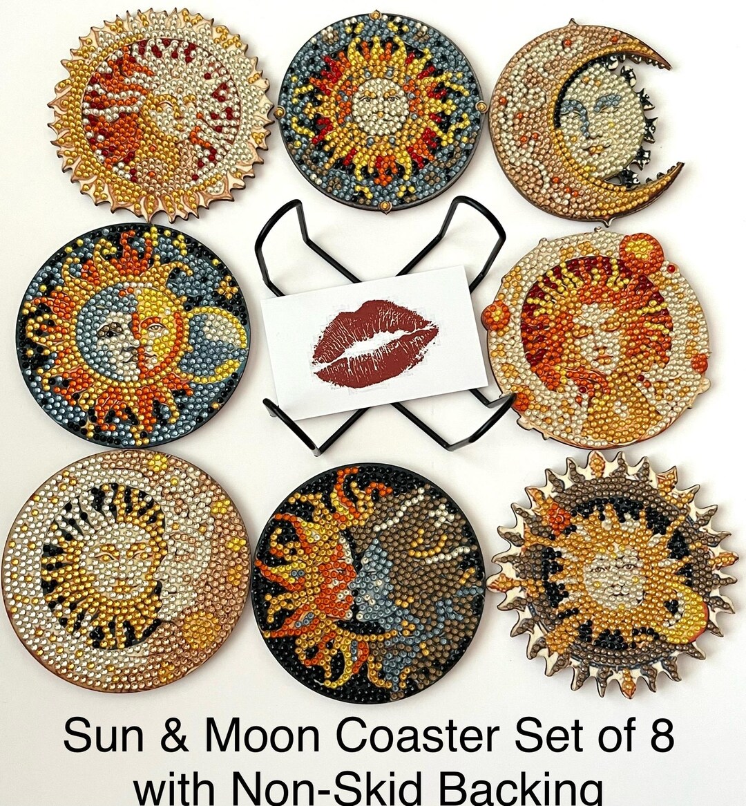 Sun & Moon 8 Piece Coaster Set With Non-skid Backing - Etsy