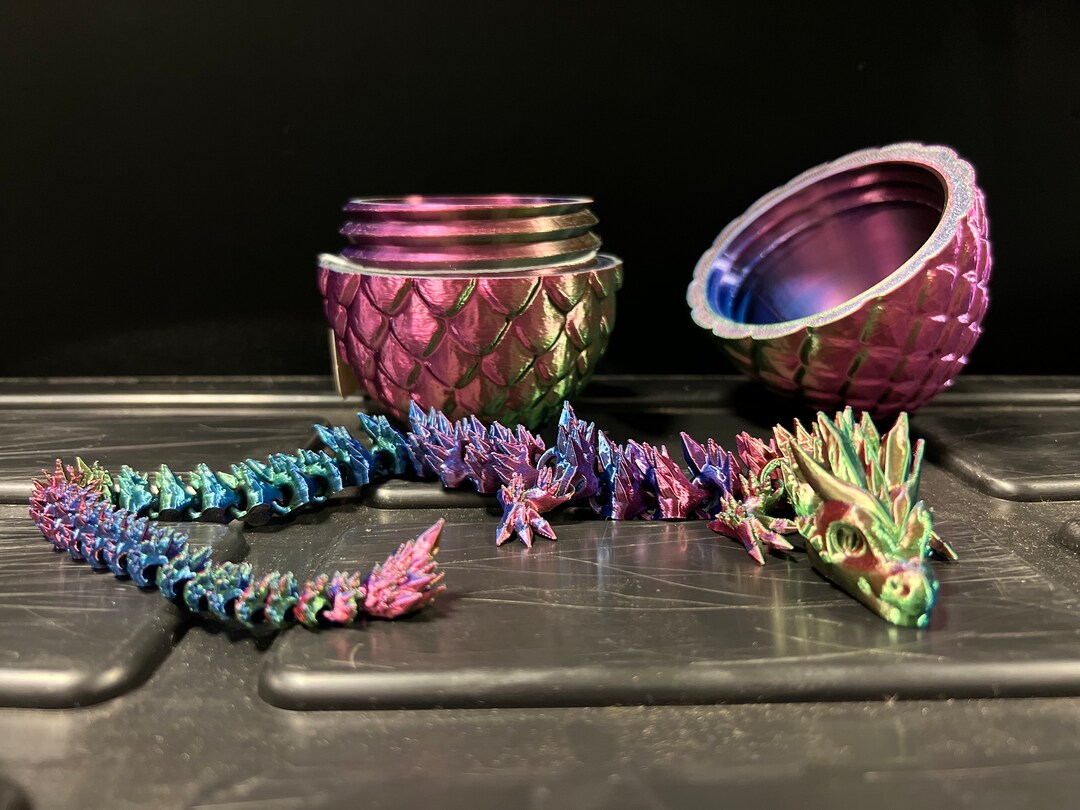 3D Printed and Custom Scaled Articulating Crystal Dragon With Threaded Dragon Scale Egg - Etsy