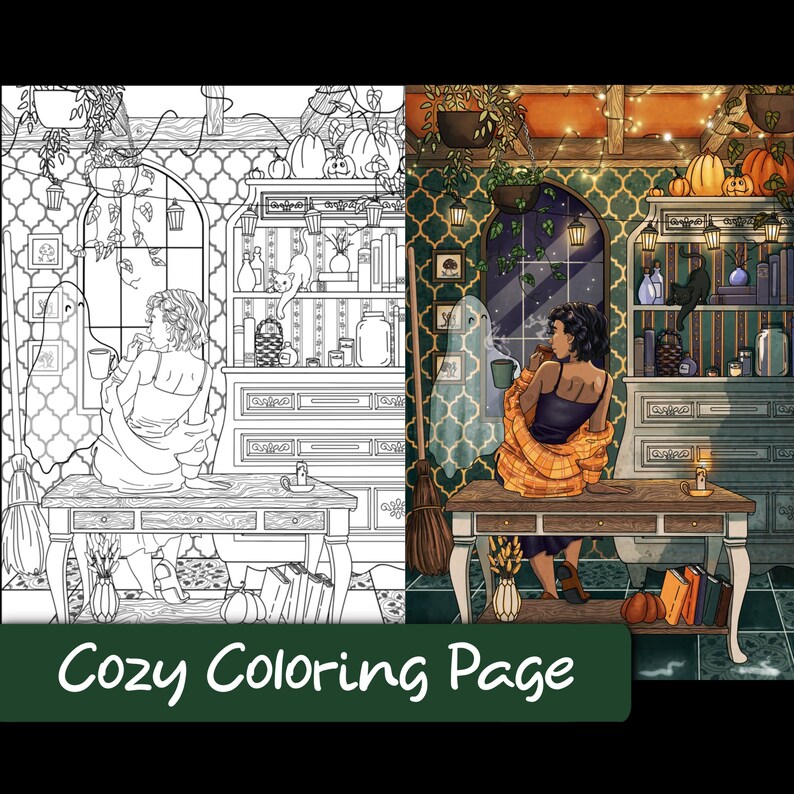 Cozy Digital Coloring Page - Etsy
