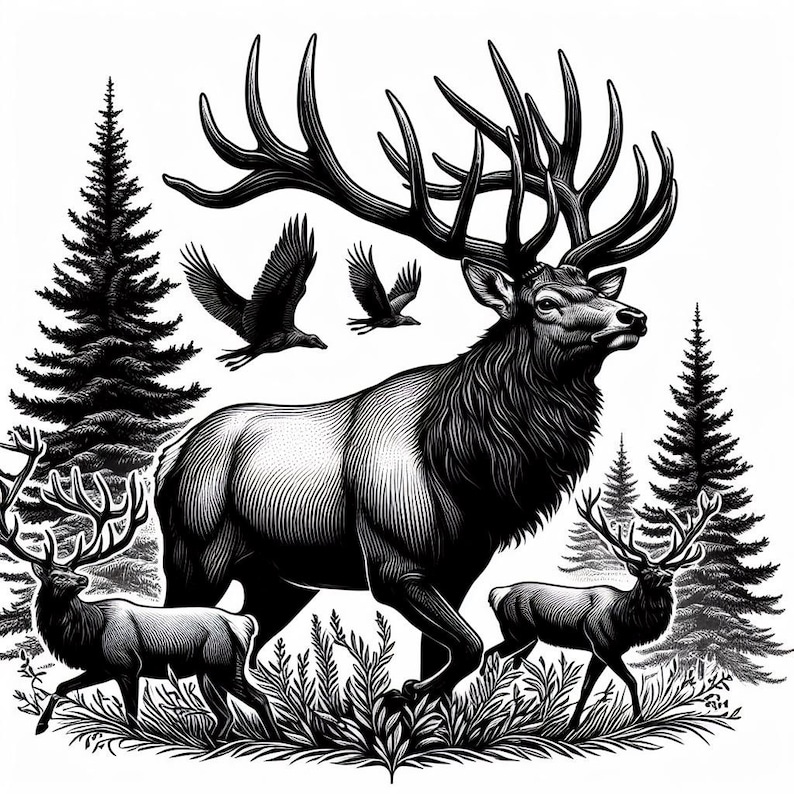 Elk Engraving Images - Etsy