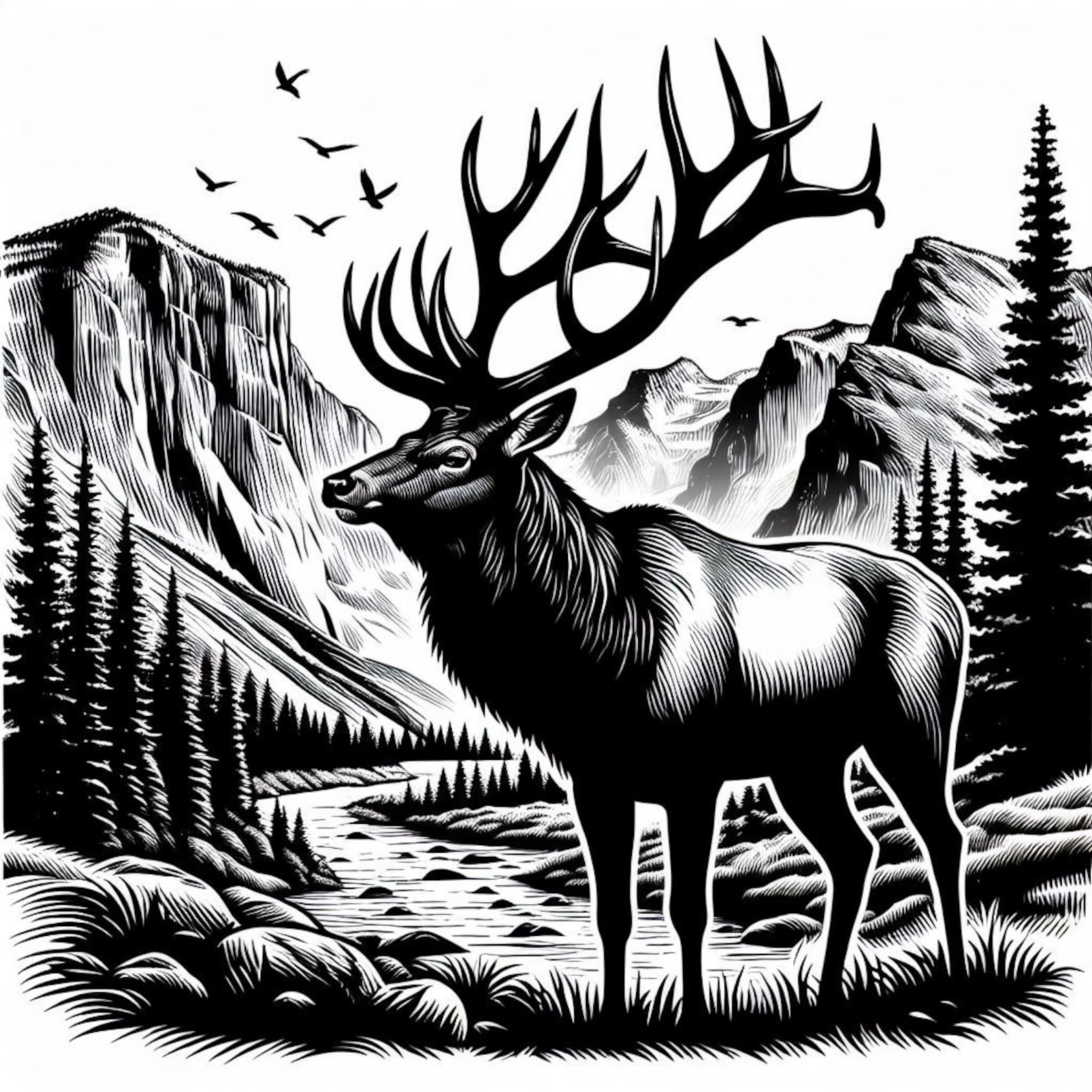 Elk Engraving Images - Etsy