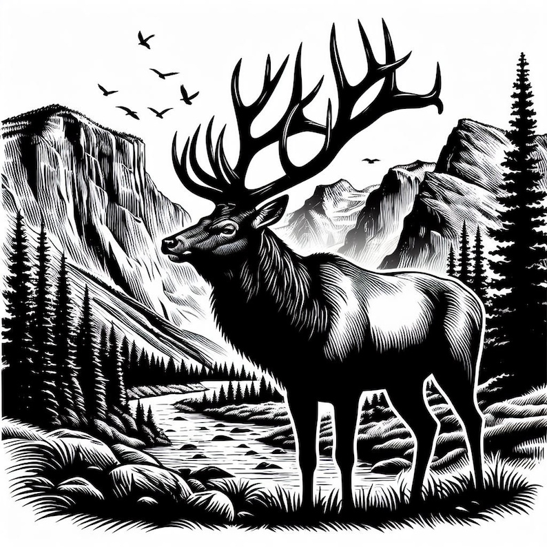 Elk Engraving Images - Etsy