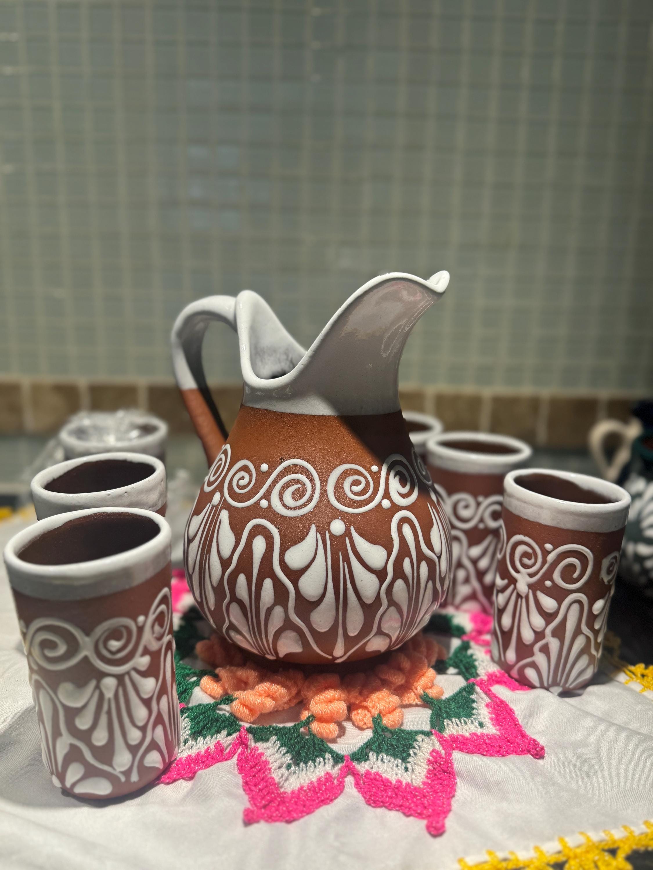 Jarrón 100% Mexicano De Barro Con Vasos • Authentic Mexican Handmade ...