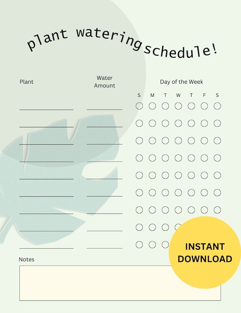 Printable Weekly Plant Watering Chart | Plant Watering Schedule - Etsy