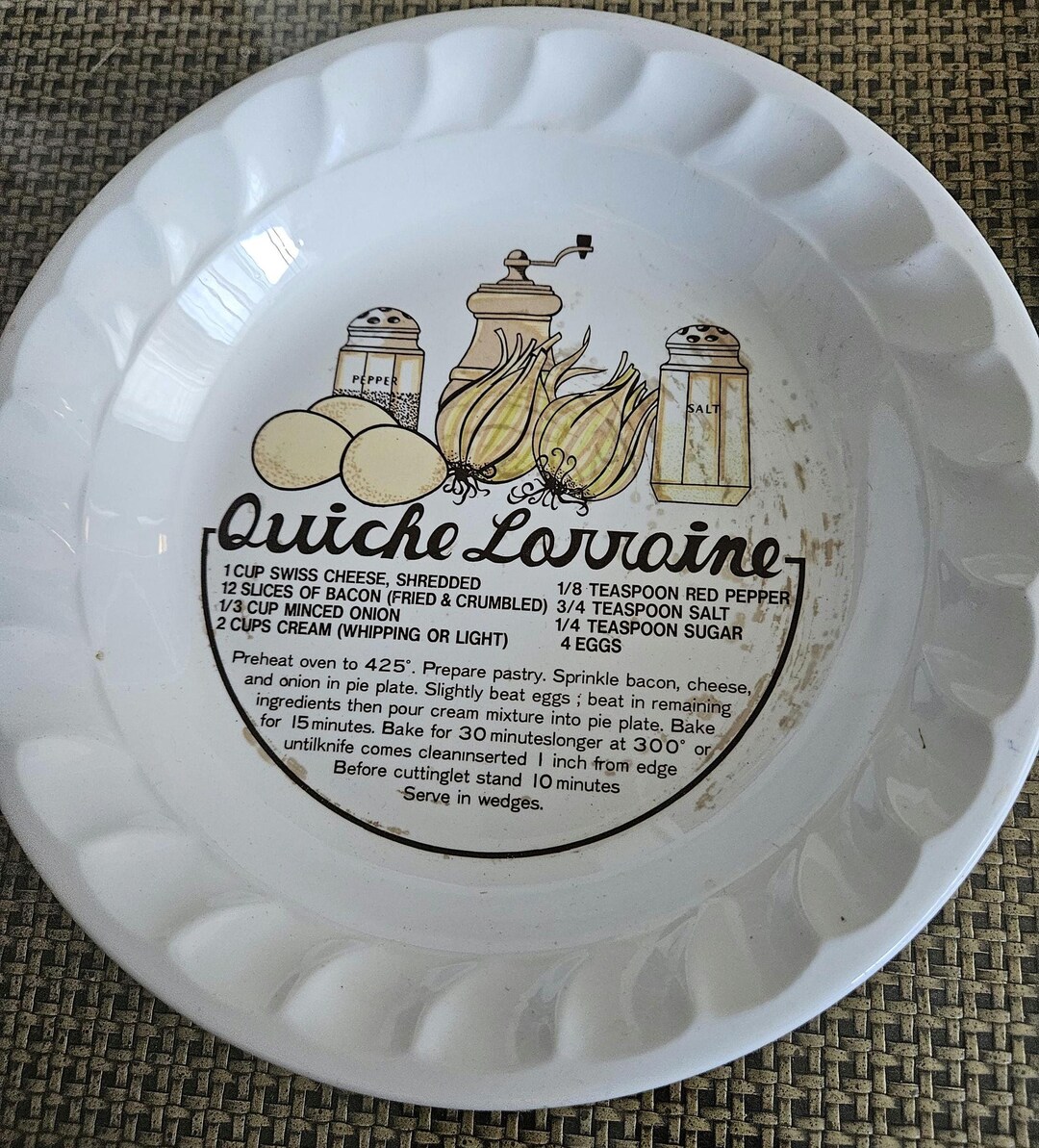 Vintage Hankook Quiche Lorraine Ceramic Pie Plate Dish Pan With Recipe ...