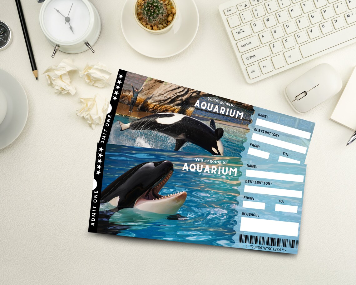 Aquarium Surprise Ticket Template - Editable Orca Theme, Printable ...
