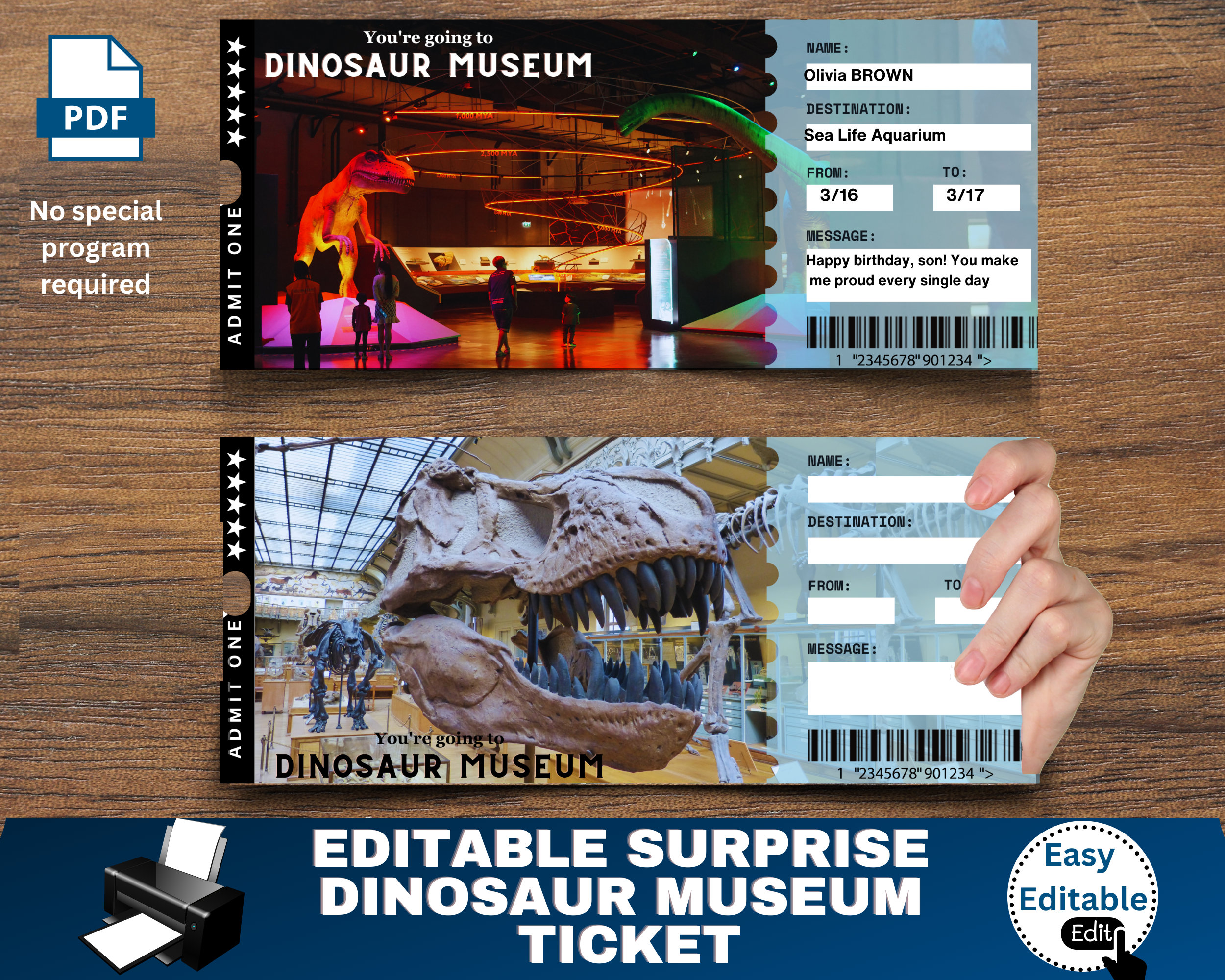 Dinosaur Museum Ticket - Editable JURASSIC WORLD Live Tour Pass ...