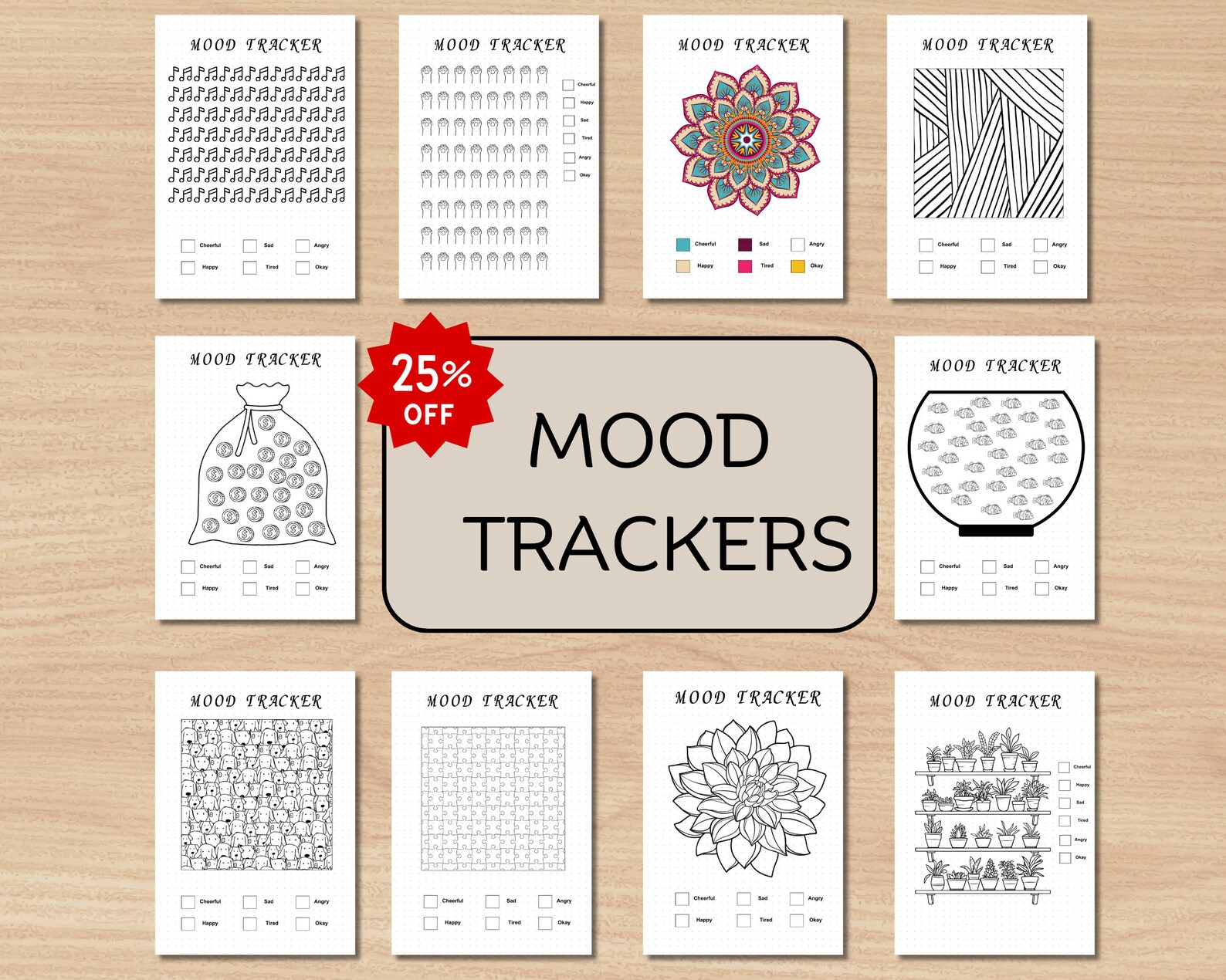 Mood Trackers Bundle A5 Printable Journal Pages, Digital Emotion Habit ...