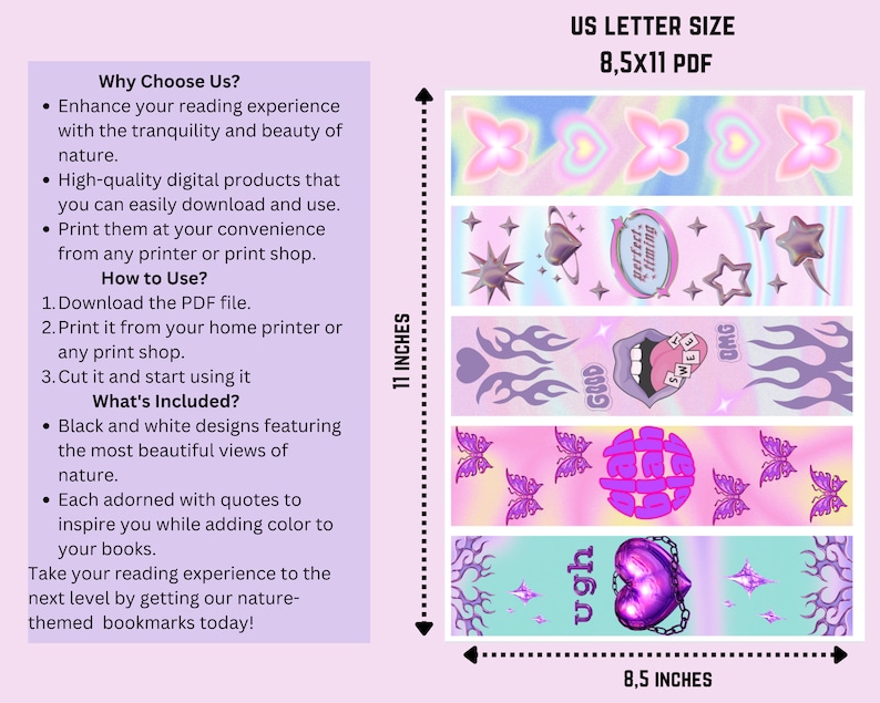 Y2K Digital Grunge Bookmarks, Printable Pink 2000z Y2K Bookmarks for ...