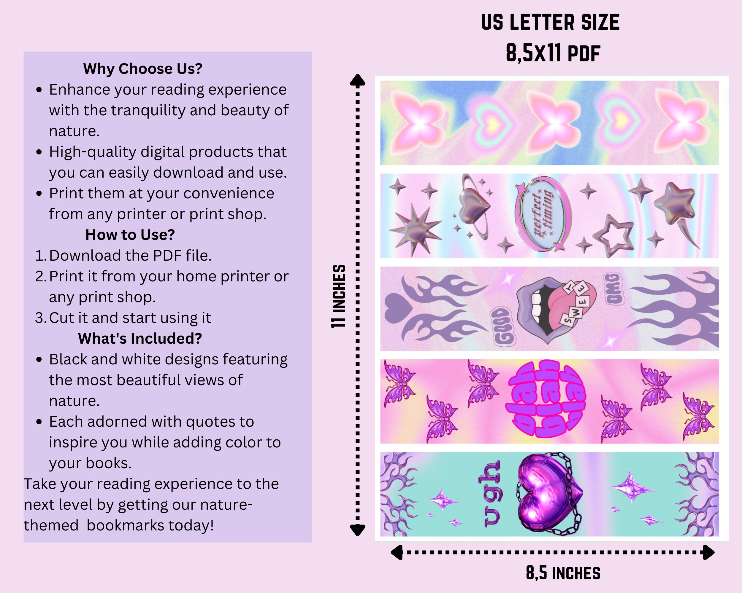 Y2K Digital Grunge Bookmarks, Printable Pink 2000z Y2K Bookmarks for ...