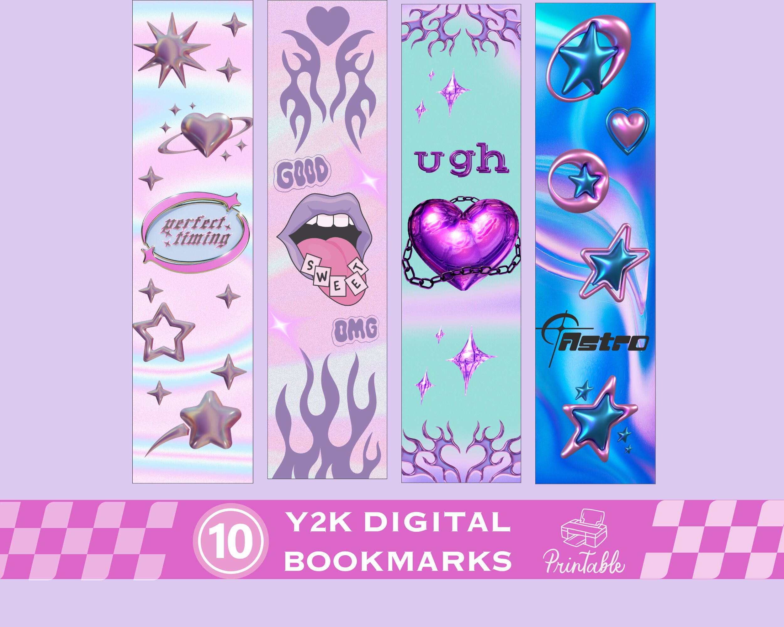 Y2K Digital Grunge Bookmarks, Printable Pink 2000z Y2K Bookmarks for ...