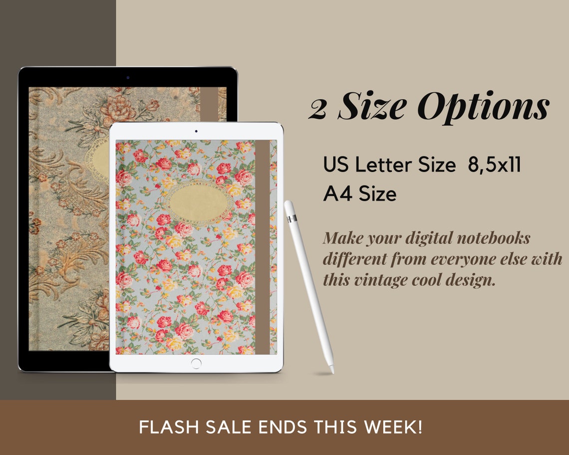 Vintage Flowers Notebook Cover, Boho Digital Notebook Cover With ...