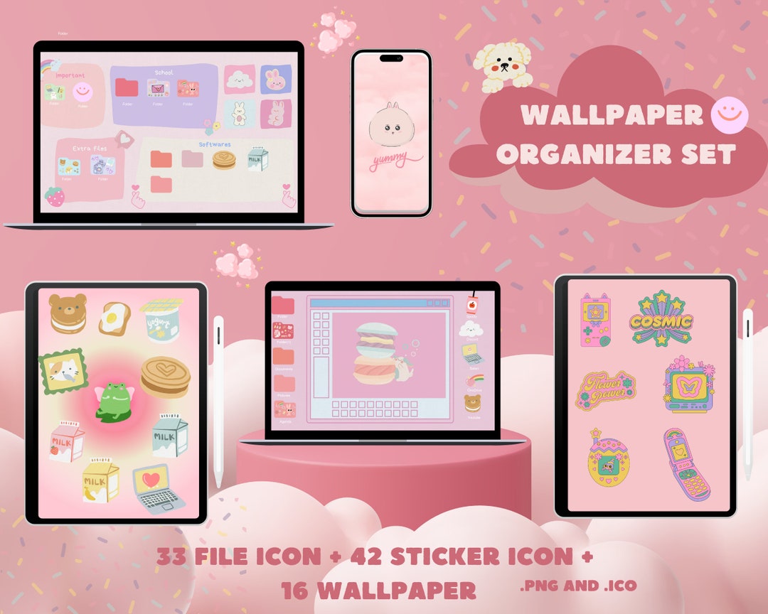 Cute Animated Folder Icon Desktop Organizer Set Mac and Windows ...