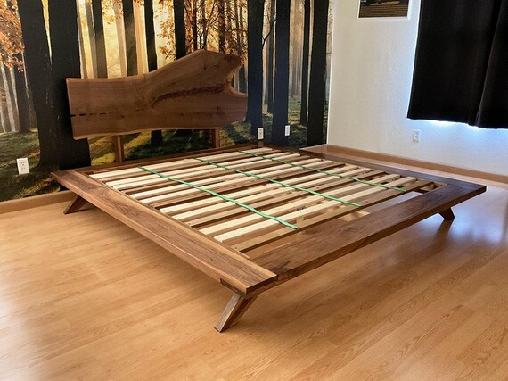 Cal King Bed Frame Mid Century Modern Platform Bed Frame Walnut Craftsman Bedroom Furniture Solid Wood Bed Frame With Headboard Wood Slab Etsy